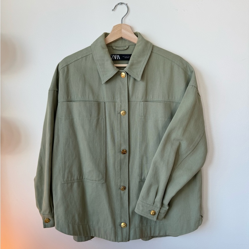 Sage Green Zara Oversized Utility Jacket With Gold Bu… - Gem